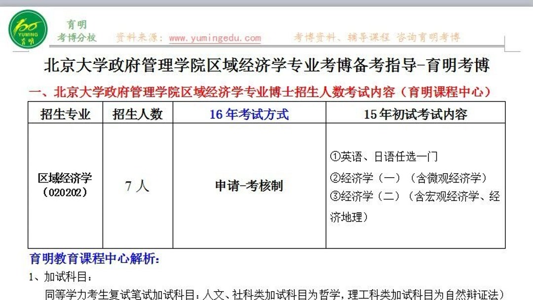2016年北大政府管理学院区域经济学专业考博辅导 考博真题笔记资