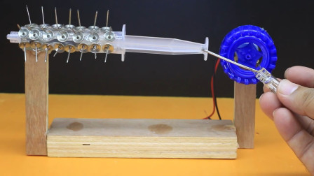 牛人用针管制作,斯特林发动机,不需要加热就可以转动太神奇了