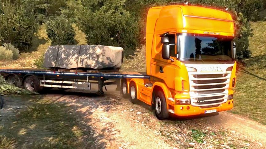 欧洲卡车模拟2:斯堪尼亚牵引车从采石场运输一块12吨岩石