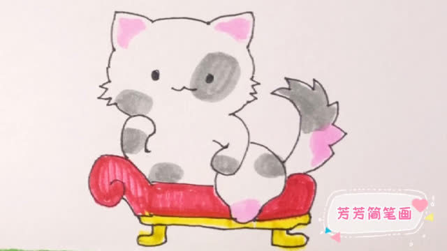 儿童美术简笔画启蒙,一只慵懒的小猫咪
