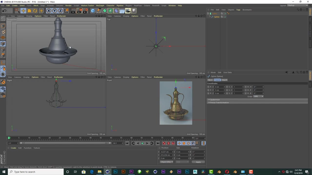 C4D精细建模-黄金质感的阿拉丁水壶-请投币许愿!