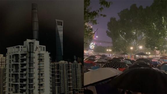 40秒看上海暴雨白昼如夜:黑云压城电闪雷鸣 狂风卷雨呼啸倾盆