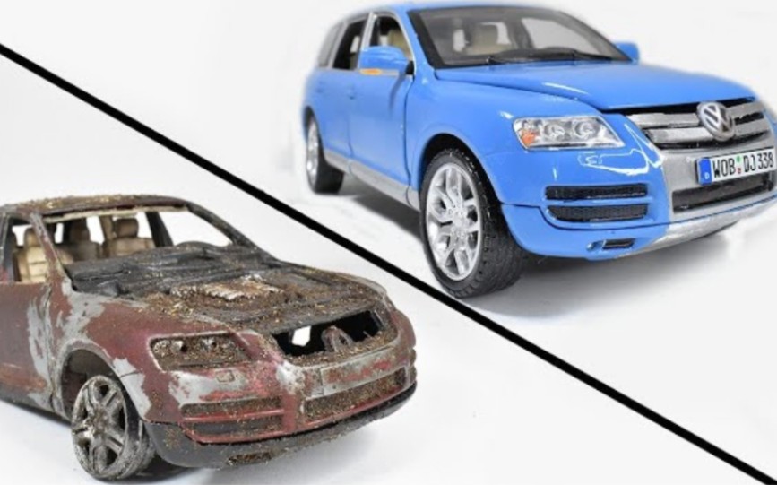 修复废弃的大众途锐模型玩具车!