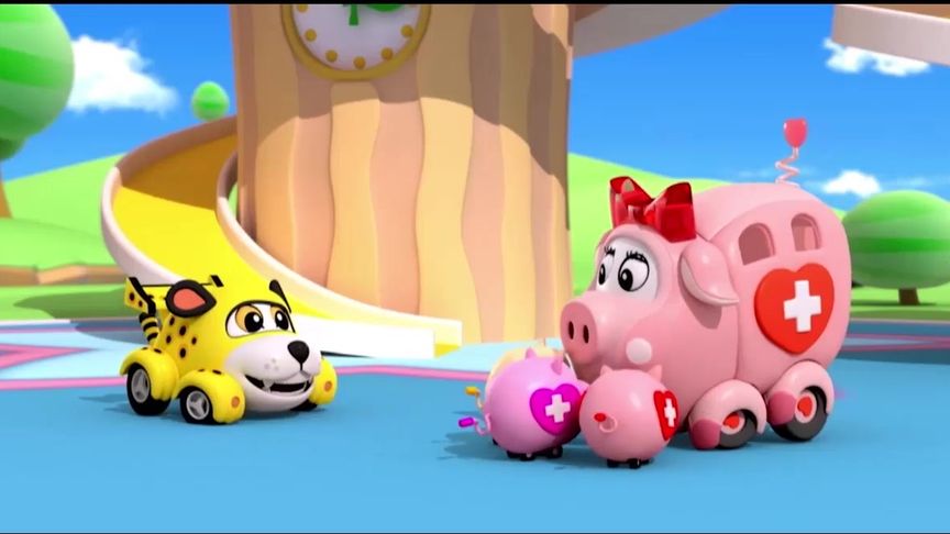 动物汽车城:小猪宝宝被困在悬崖!皮皮快来拯救他们!