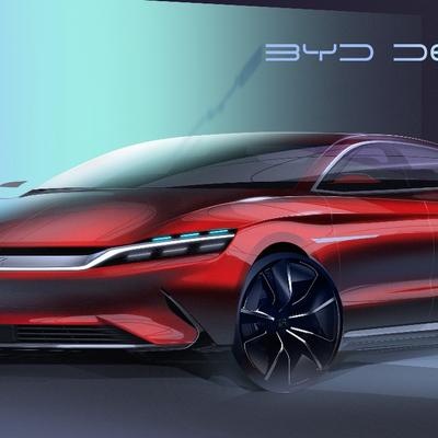 ...的外观设计效果图放了出来。汉的设计来自于比亚迪E-SEED GT概念...