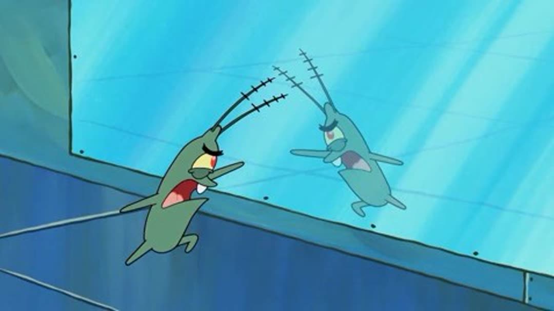 海绵宝宝:痞老板变呆了,看见镜子里的自己傻傻的一头撞过去