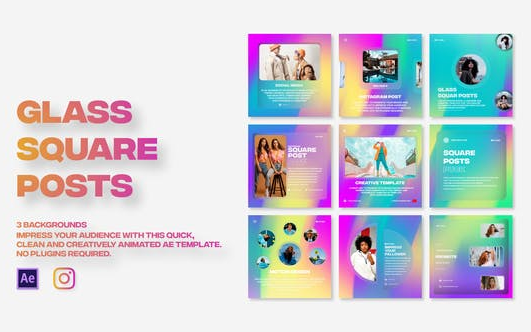 AE模板-透明毛玻璃效果的艺术海报封面模板动态艺术排版模板产品...