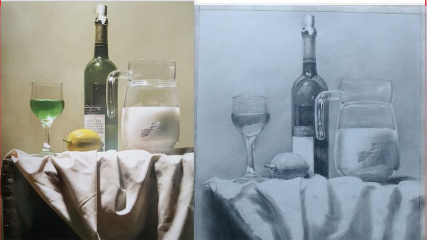 超写实玻璃质感静物绘画,美院大咖在线教你学素描～