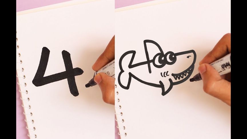 亲子简笔画数字1到5变形成大鲨鱼