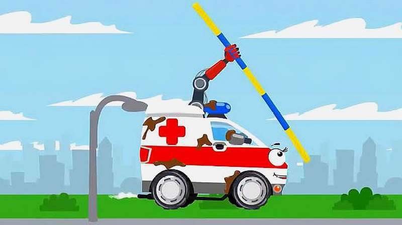 汽车动画!撑杆跳追气球的救护车