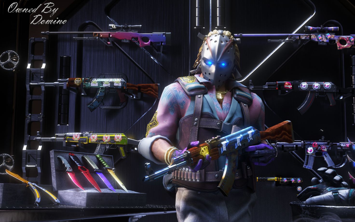 【分享向】CSGO使用一年多的紫红色/蓝白色饰品套装展示(含roll)