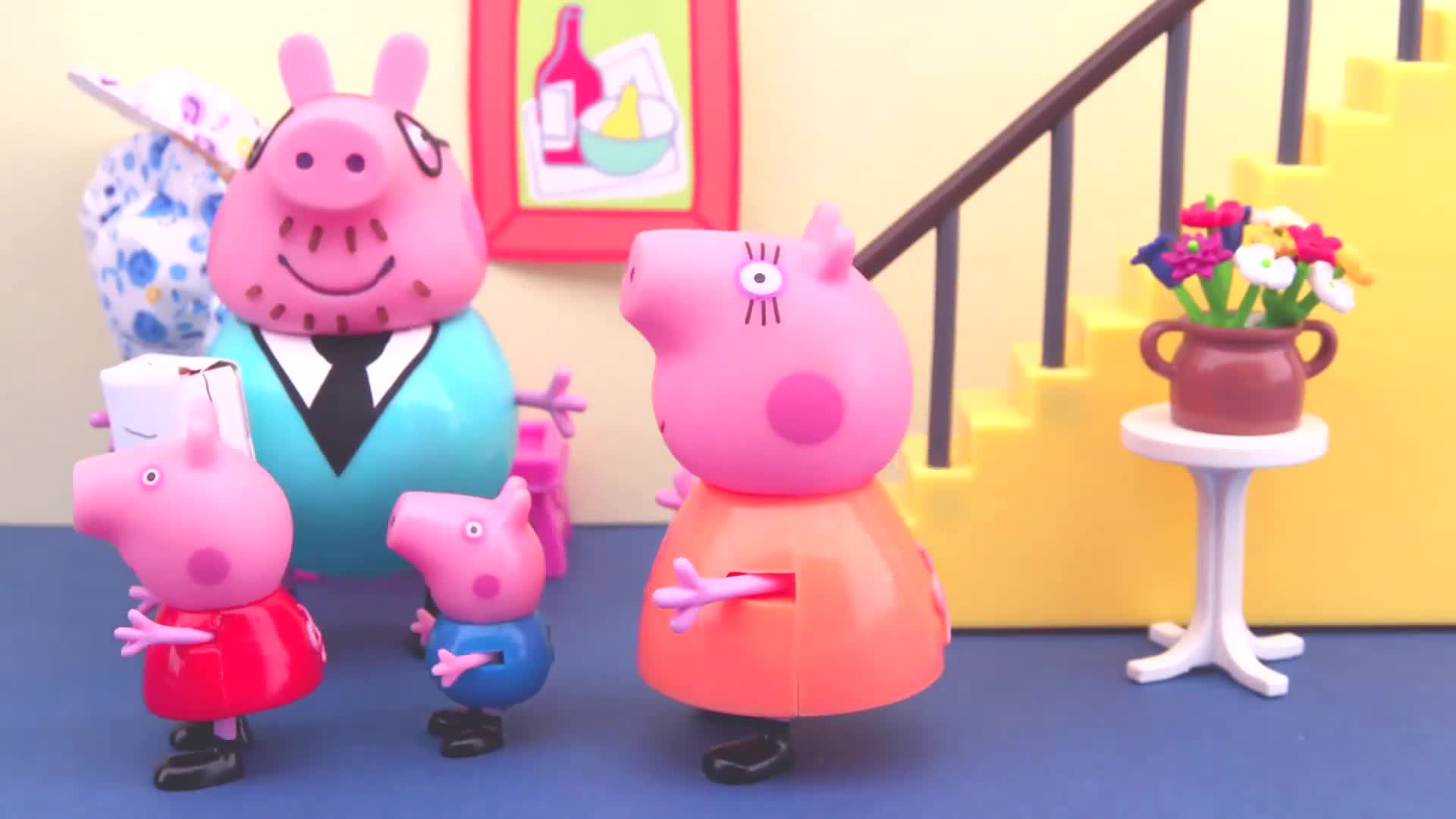 猪爸爸给自家的门按上电子密码锁,玩具定格动画片