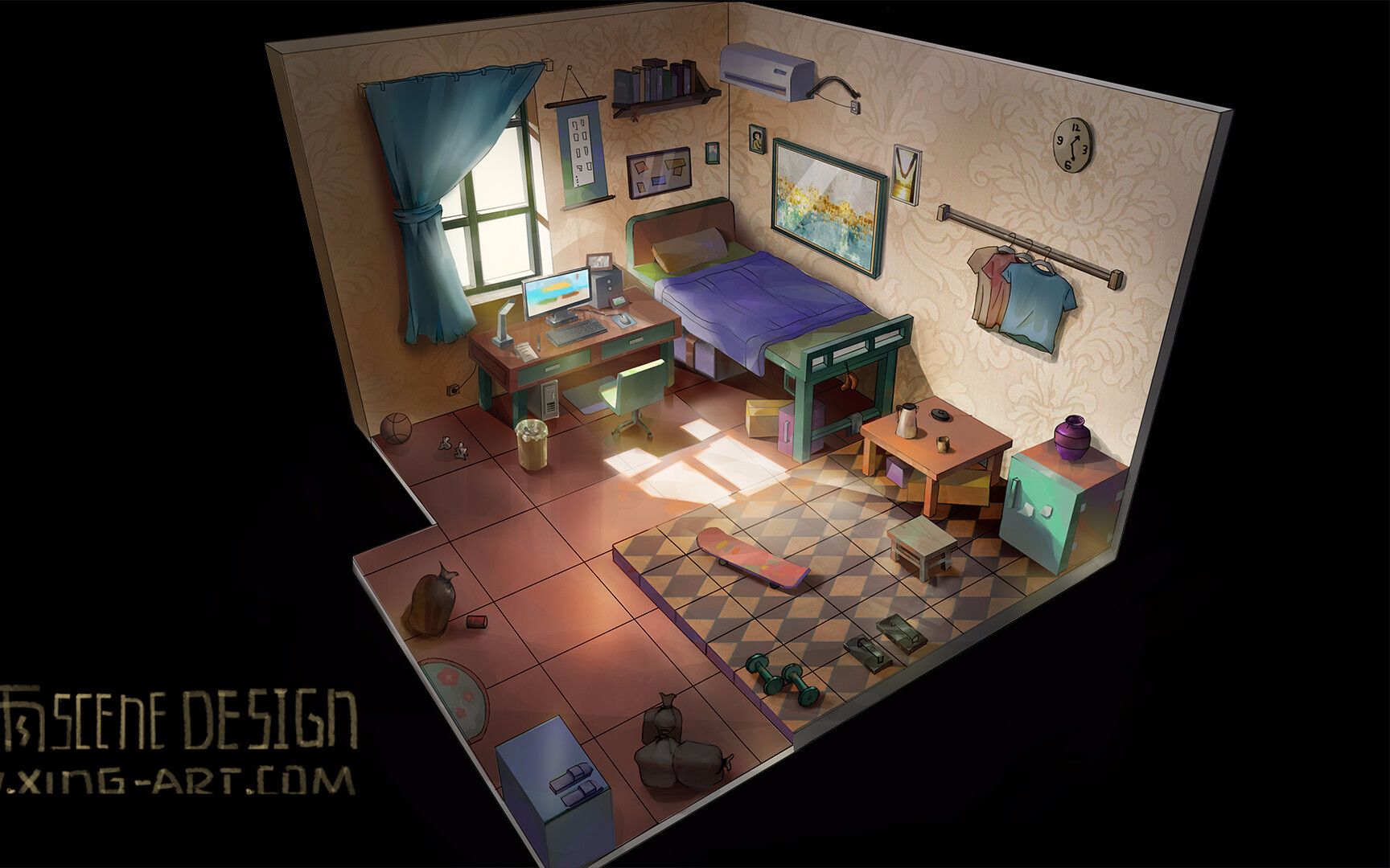 3Dmax零基础建模,动画场景室内小房子基础模型教学