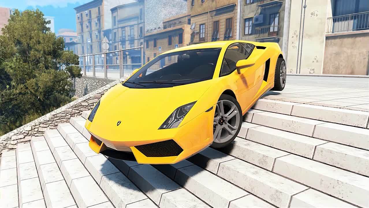 机智的老司机大意了,兰博基尼开足马力冲向沙滩楼梯,车祸模拟器