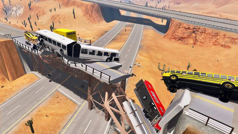 模拟桥梁倒塌事故,货车,BRT大巴车和跑车连环相撞,车祸模拟器
