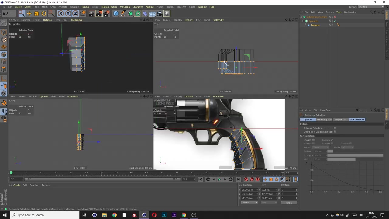 C4D科幻手枪建模流程-不错的建模技巧学习-建议收藏!