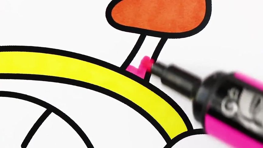 彩笔绘画出一辆有趣的自行车 少儿美术启蒙 卡通画涂色