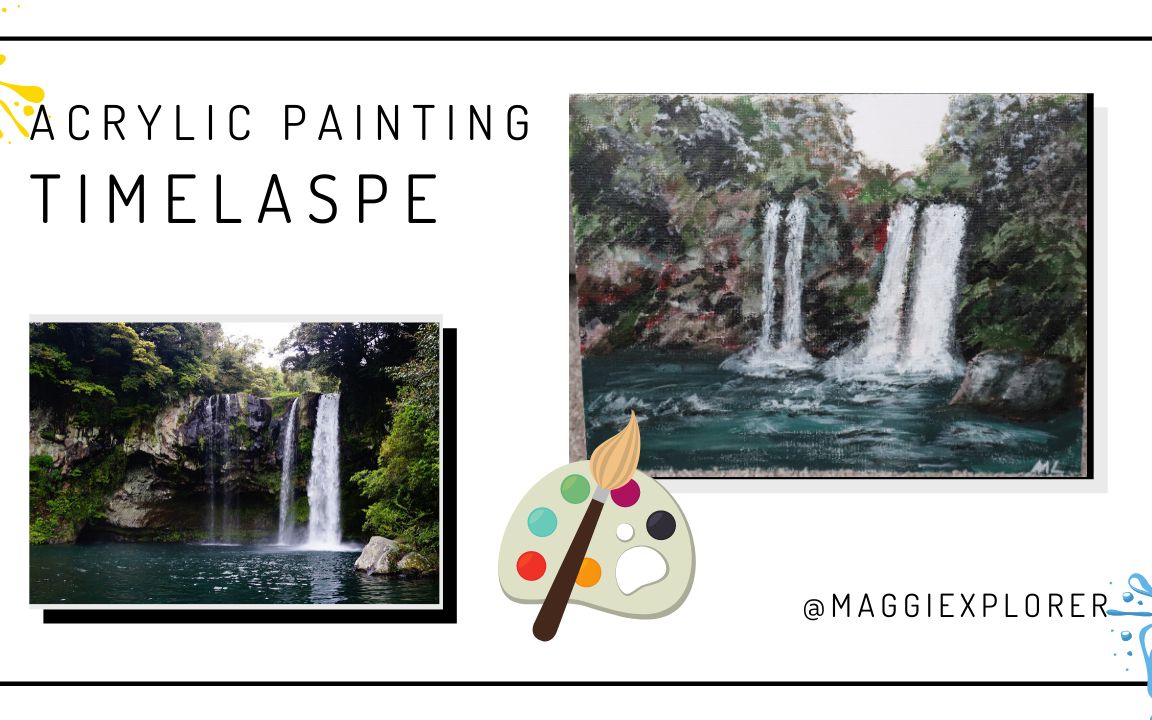 【丙烯】印象派瀑布画法 | 新手学画丙烯风景 | 绘画过程