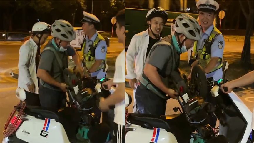 海南男子酒后为电动车请代驾,交警忍俊不禁搭把手:安全意识够强