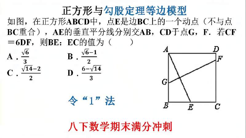 八下数学:正方形与勾股定理等边模型、令“1”法,压轴题