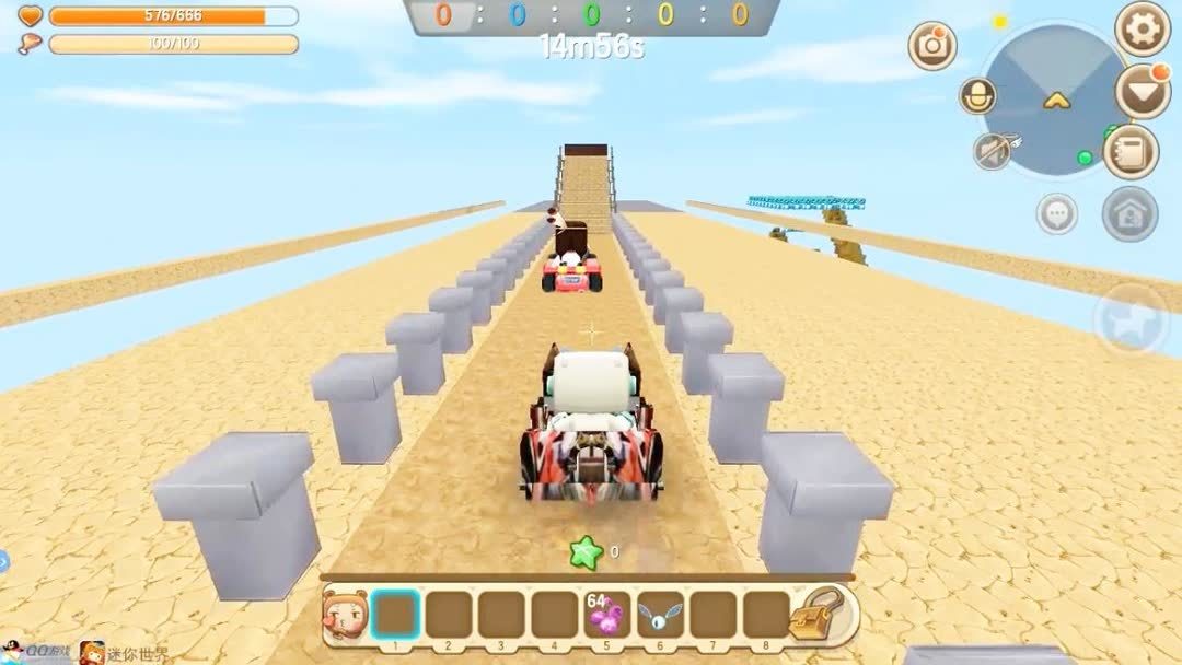 迷你世界:开车模拟驾驶赛,赛道要路过沙堆、森林、草原、险峰等