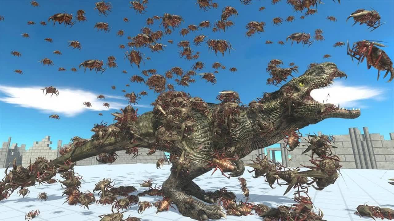 动物战争模拟器:幻想地狱恐龙水族鳄鱼六大家族围攻虫族!能赢吗