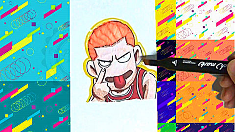 樱木花道拉下眼皮,他吐出舌头做着鬼脸,樱木花道简笔画