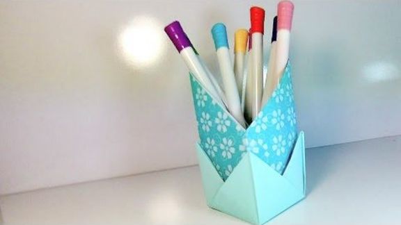 简单折纸笔筒,学会赶紧和孩子一起做一个