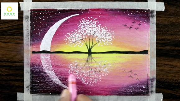 不会用油画棒画风景画?请牢记这个画法顺序,学会画风景画很简单