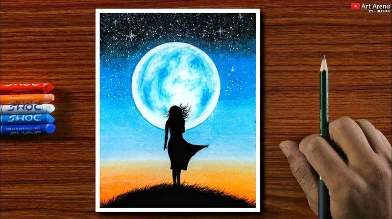 初学者油彩画教程,画一幅夜晚星空下的女孩,好美!