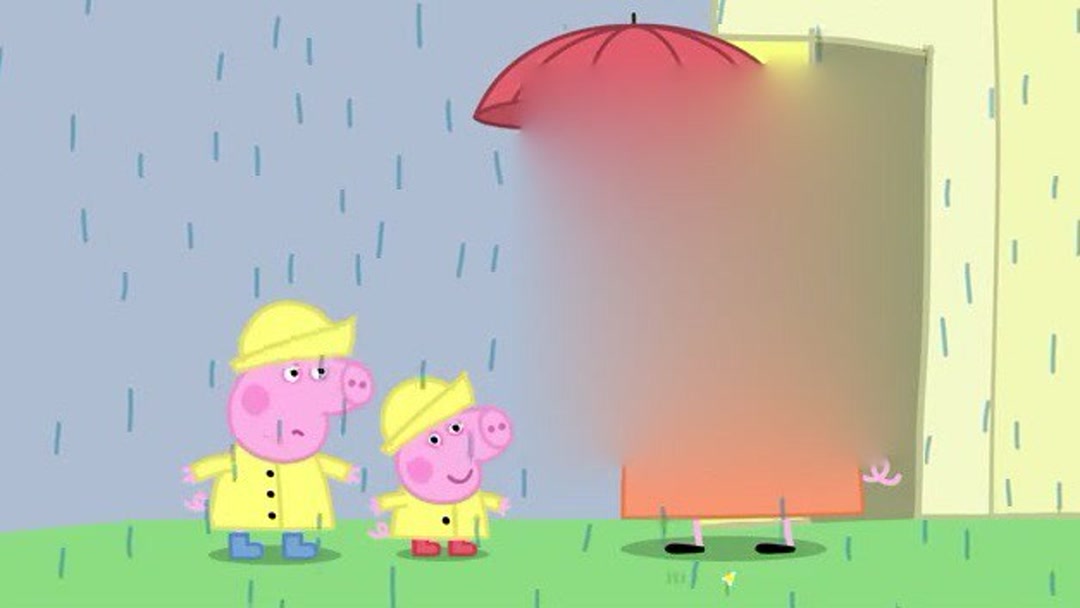 下雨天乔治不喜欢带着雨帽玩。小猪佩奇之安全教育