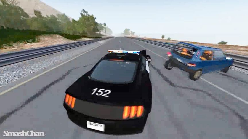 BeamNG:警车开足马力追逐逃匪,疯狂碰撞发生车祸