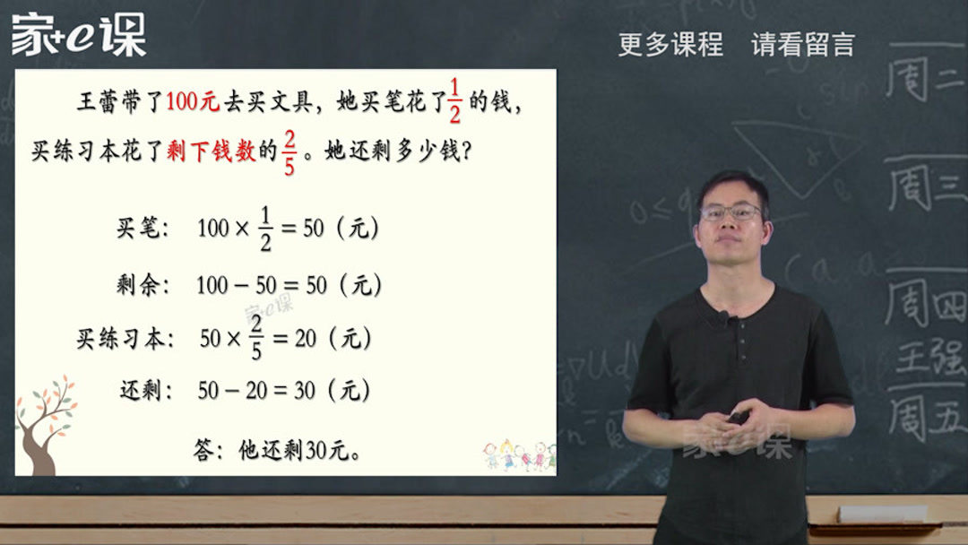 小学数学六年级典型解决问题方法讲解——分数乘法应用题(二)