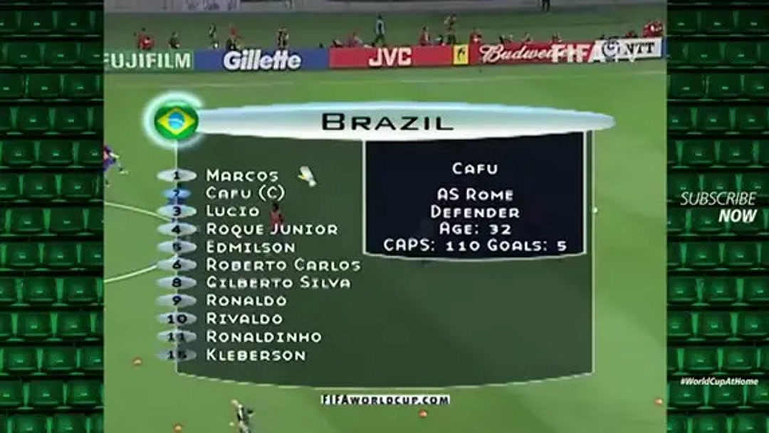 没比赛,看录像!重温2002年世界杯决赛 巴西2:0德国(全场)