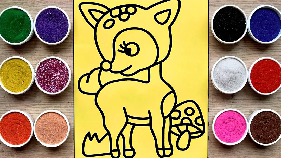 简笔画DIY:用彩色沙彩绘森林小鹿,古灵精怪你见过吗?