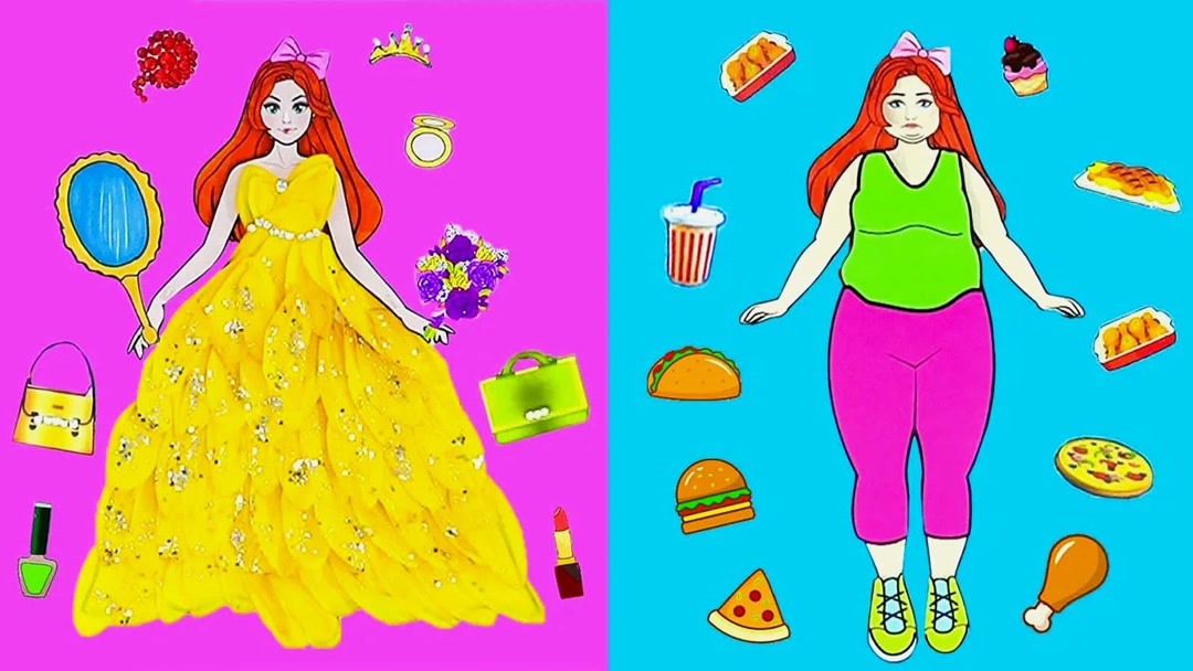 迪士尼剪纸画:给乞丐芭比设计公主裙、向日葵裙子、美人鱼裙子!