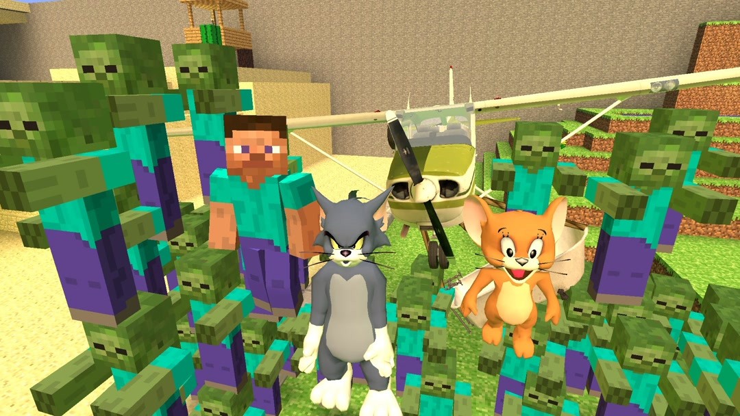 GMOD游戏史蒂夫和汤姆猫玩浴缸飞艇