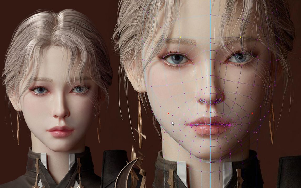 【Maya人物建模】影视模型“金发小姐姐”,超详细写实人物布线建模