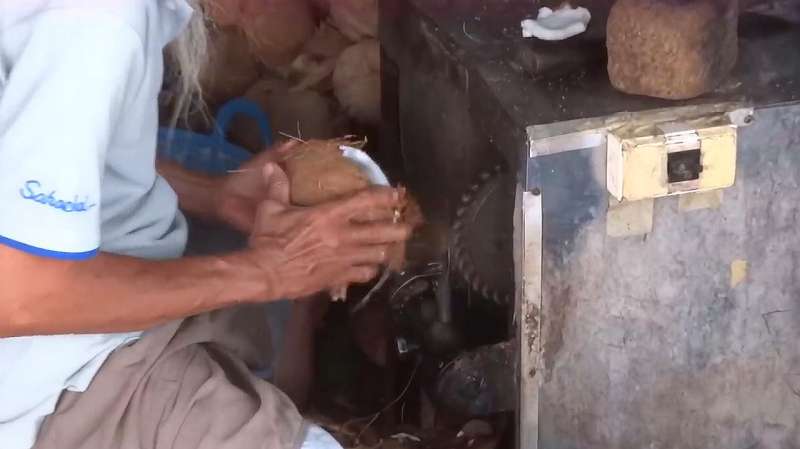 印度都用这机器剥椰子,高速旋转的齿轮太可怕!