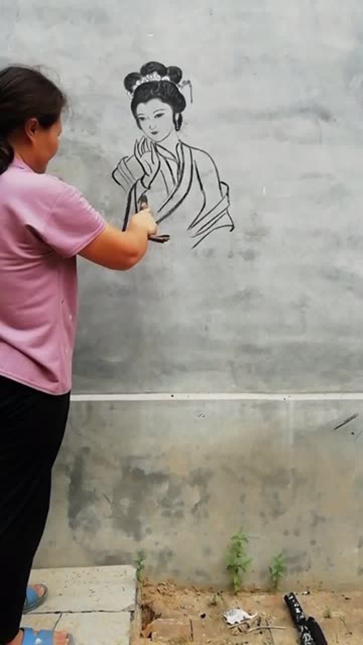 这几天天太热了!今天早上5点就开始画!,画了个古装美女在偷听别人...