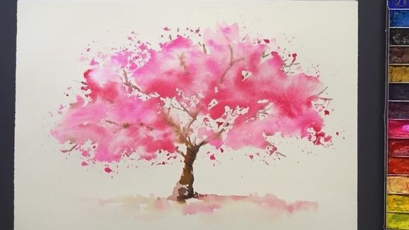 唯美植物水彩教程系列15——用烹饪纸画一颗樱花树