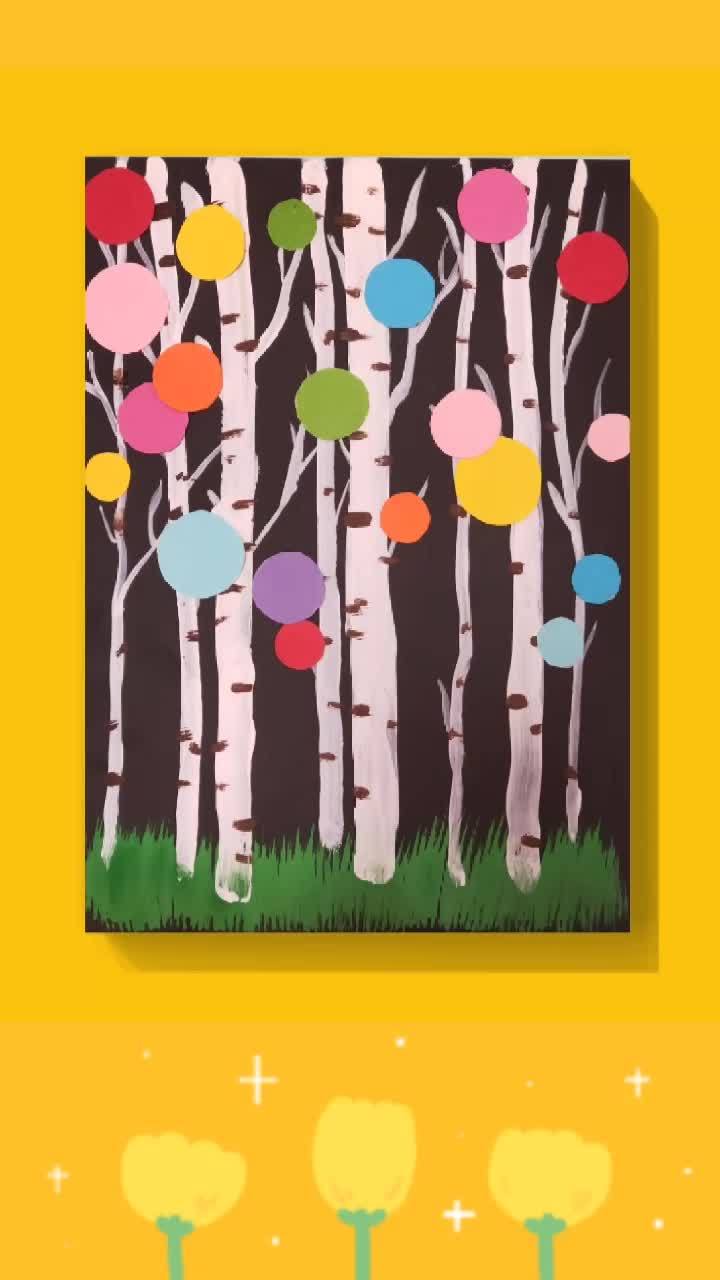 秋天到了,就很适合画这样的白桦林呀成长力计划 画画 创意美术 亲子 ...