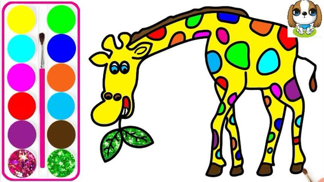 早教绘画长颈鹿爱吃树叶故事 幼儿认知动物学颜色简笔画