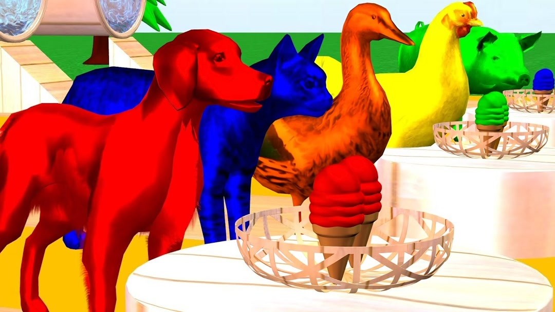 野生动物改变为农场动物!动物吃冰淇淋!幼儿趣味3D动画!