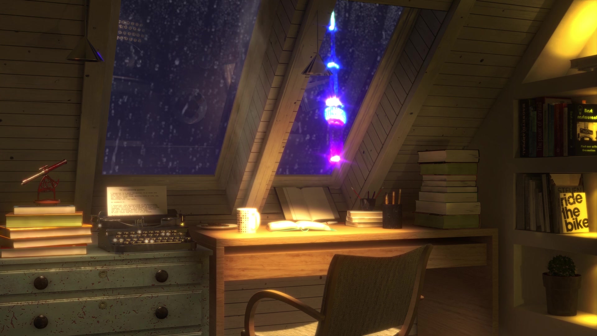 【白噪音自习室】雨天阁楼写字翻动书页的氛围