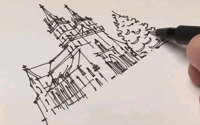 【钢笔绘画】 建筑绘画|绘画过程