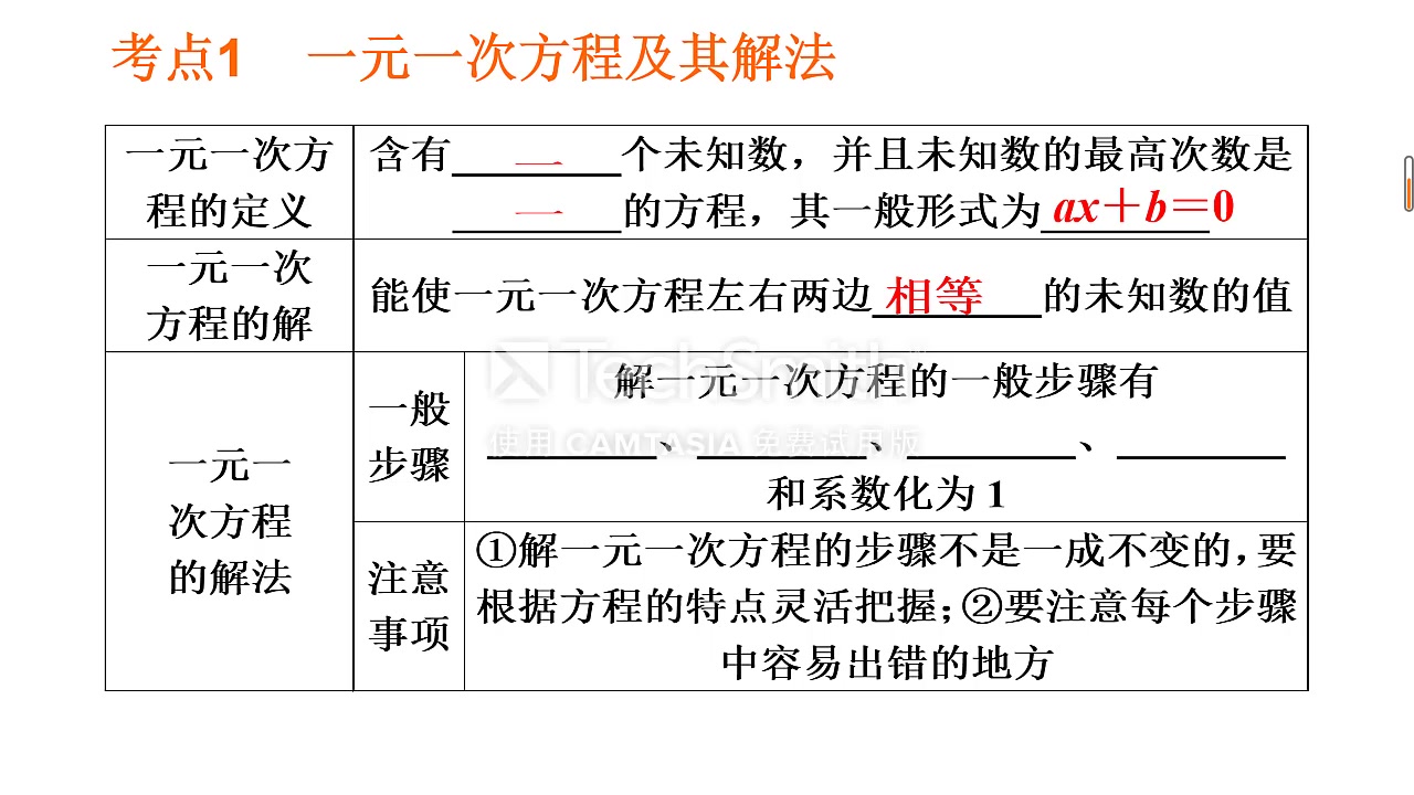 九年级中考复习课7 一元一次方程
