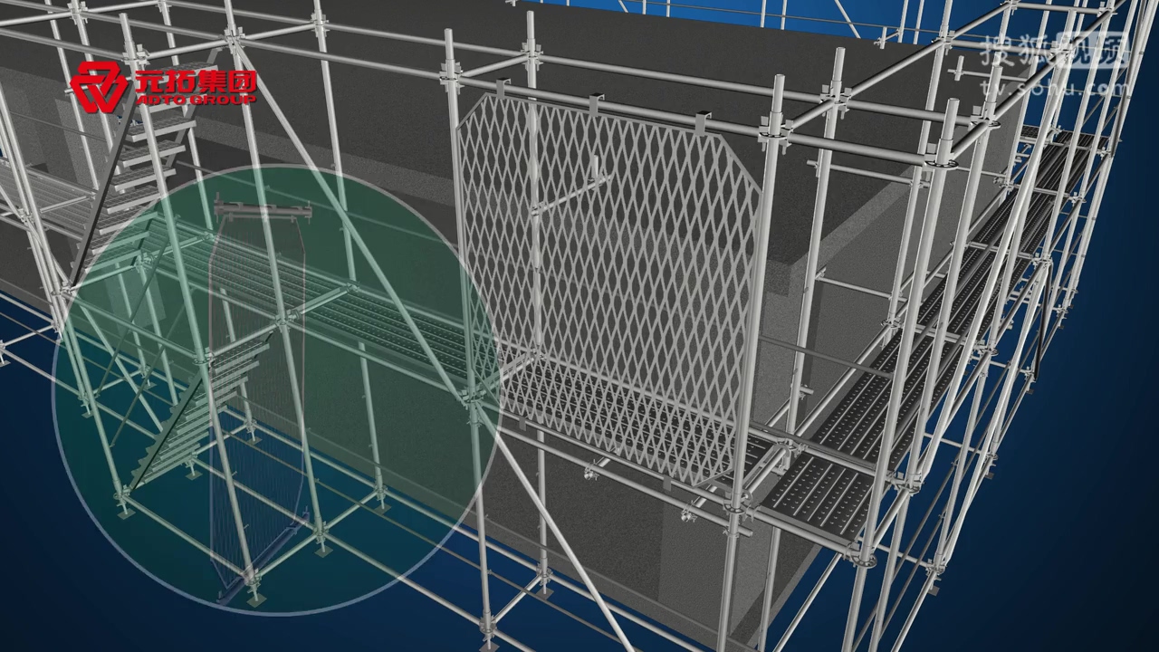 新型桥梁隧道专用镀锌盘扣式脚手架双排外脚手架搭建3D视频-元拓厂家