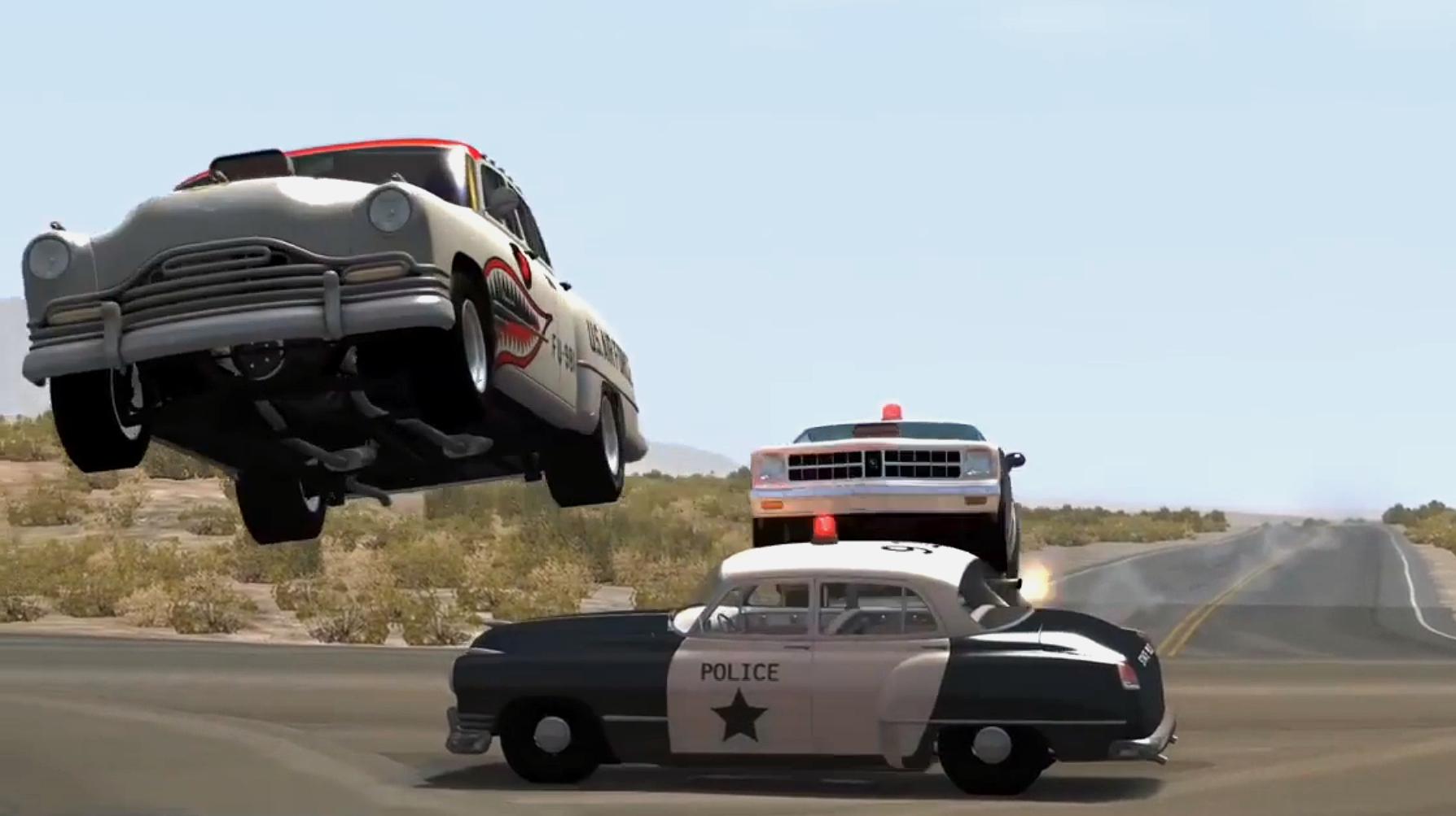 BeamNG:警车开足马力疯狂追逐超速的小轿车,拟真车祸模拟游戏