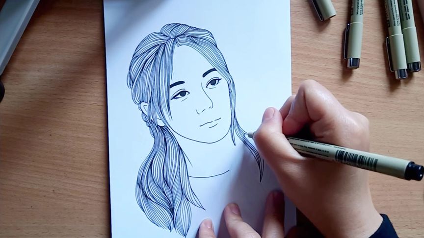 针管笔人物线描画,签字笔也一样很可